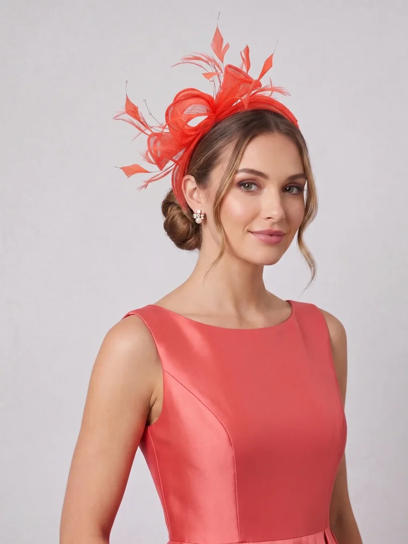 Coral Headband Fascinator With Crystal Beads